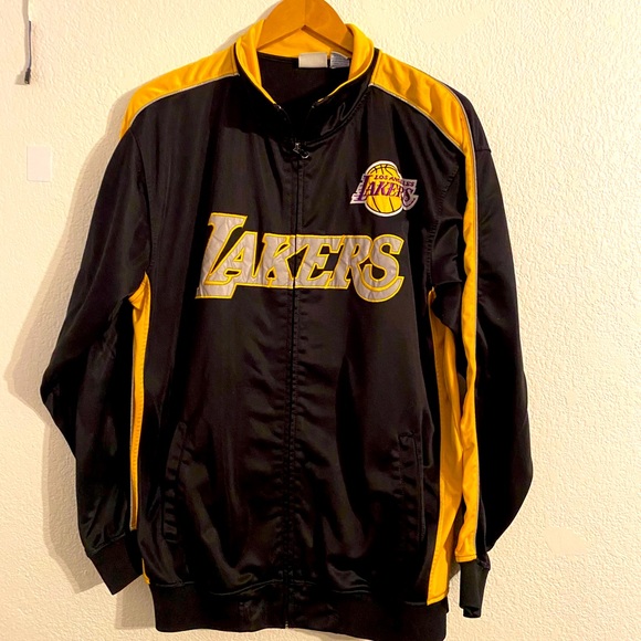 NBA | Jackets & Coats | Nba Lakers Basketball Black Satin Jacket Xlt ...